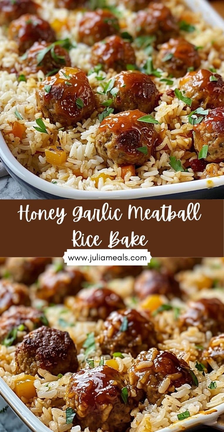 Honey Garlic Meatball Rice Bake - Julia Meals