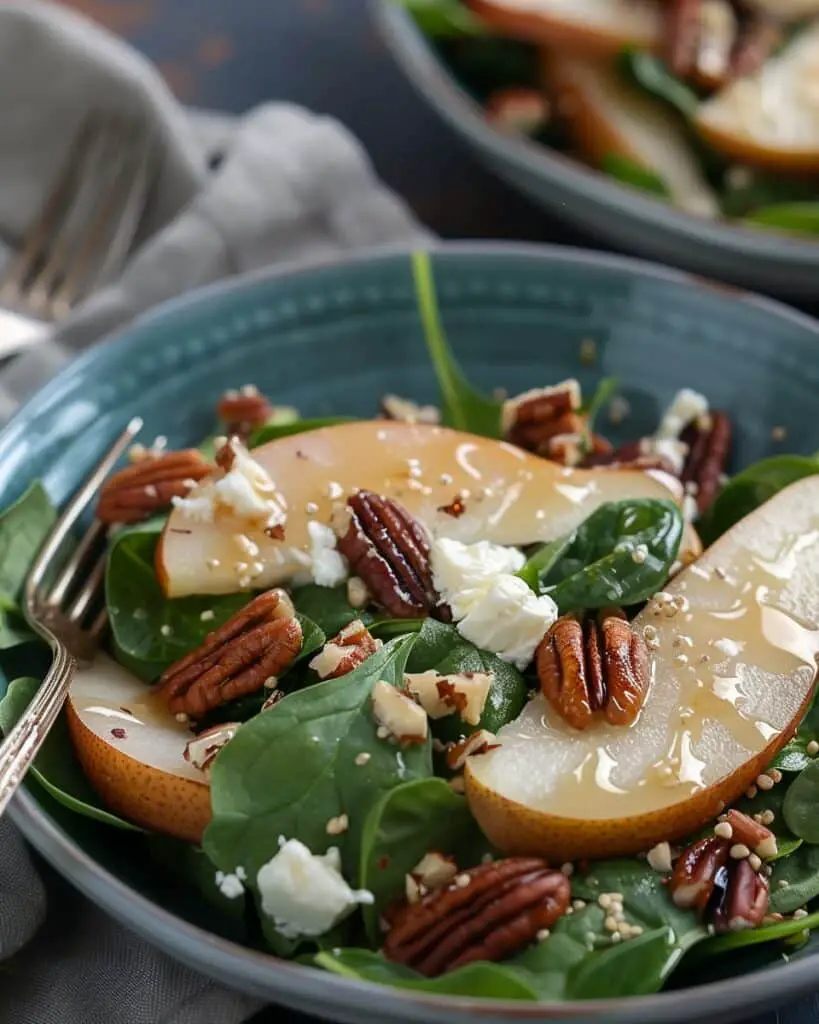 Caramelized Pear And Spinach Salad With Goat Cheese, Pecans, And Honey ...